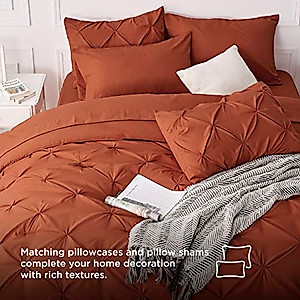 Bedsure Queen Comforter Set - Bed in a Bag Queen 7 Pieces, Pintuck Bedding Sets Burnt Orange Bed Set with Comforter, Sheets, Pillowcases & Shams
