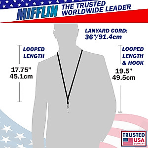 Mifflin-USA Flat Lanyards for ID Badges (Black, 36 Inch, 5 Pack), Comfortable Neck Straps