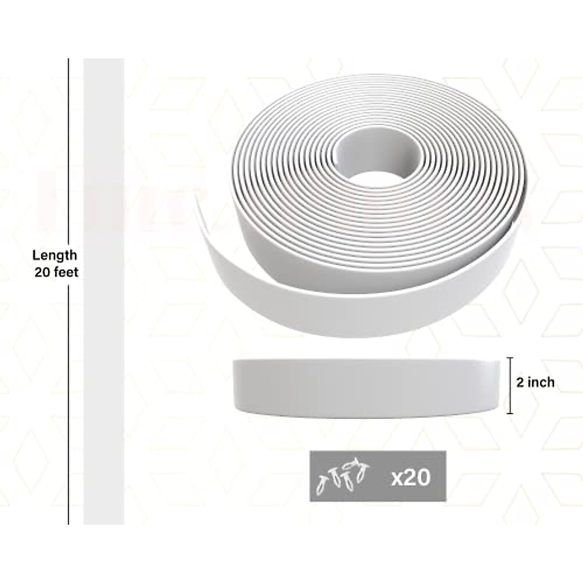 NickHouse 2" x20' ft Vinyl Outdoor Patio Lawn Furniture Repair Strap Strapping Matte Finish (White) + 20 Free Rivets!