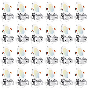 Amico 24 Pack 4 Inch 5CCT Ultra-Thin LED Recessed Ceiling Light with Junction Box, 2700K/3000K/3500K/4000K/5000K Selectable, 10W Eqv 60W, Dimmable Can Light, 800LM High Brightness Downlight - ETL&FCC