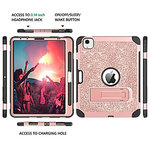 BENTOBEN iPad Air 5th Generation Case, iPad Air 4th Generation Case, Glitter Sparkly 3 Layers Shockproof Kickstand with Pencil Holder Protective Tablet Cover for iPad Air 2022/2020 10.9", Rose Gold