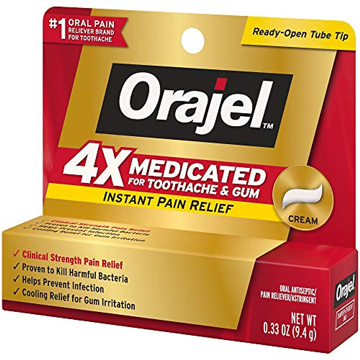 Orajel 4X for Toothache & Gum Pain: Severe Cream Tube 0.33oz- From #1 Oral Pain Relief Brand