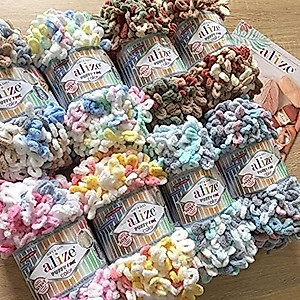 Alize Puffy Fine Color Baby Blanket Yarn Lot of 3skn 300gr 48yds 100% Micropolyester Soft Yarn Hand Knitting Yarn Super Chunky Bulky Woven Worested Yarn (5949)