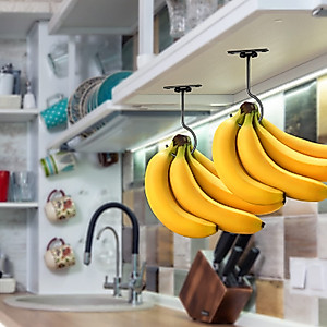 JINIHFW Banana Hook,Under Cabinet Banana Hook Foldable,Metal Banana Holder Hook Under Cabinet to Keep Bananas Fresh,Banana Hanger Hook