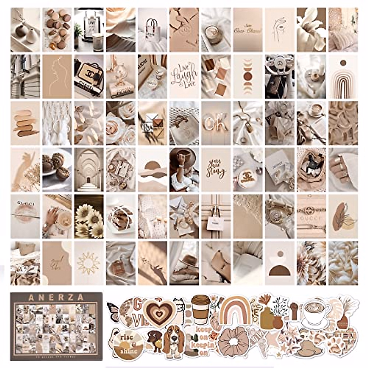 ANERZA Beige Wall Collage Kit Aesthetic Pictures, Boho Room Decor for Bedroom Aesthetic, Posters for Room Aesthetic, Cute Photo Wall Decorations for Teen Girls, Dorm Trendy Wall Art