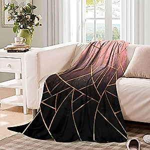 fucyBu Marble Blanket,Pink Black Gradient Stone Surface Gold Line Geometric Marble Throw Blanket,Home Durable Blanket,60x80inch(150x200cm) Blankets for Sofa Couch Travel