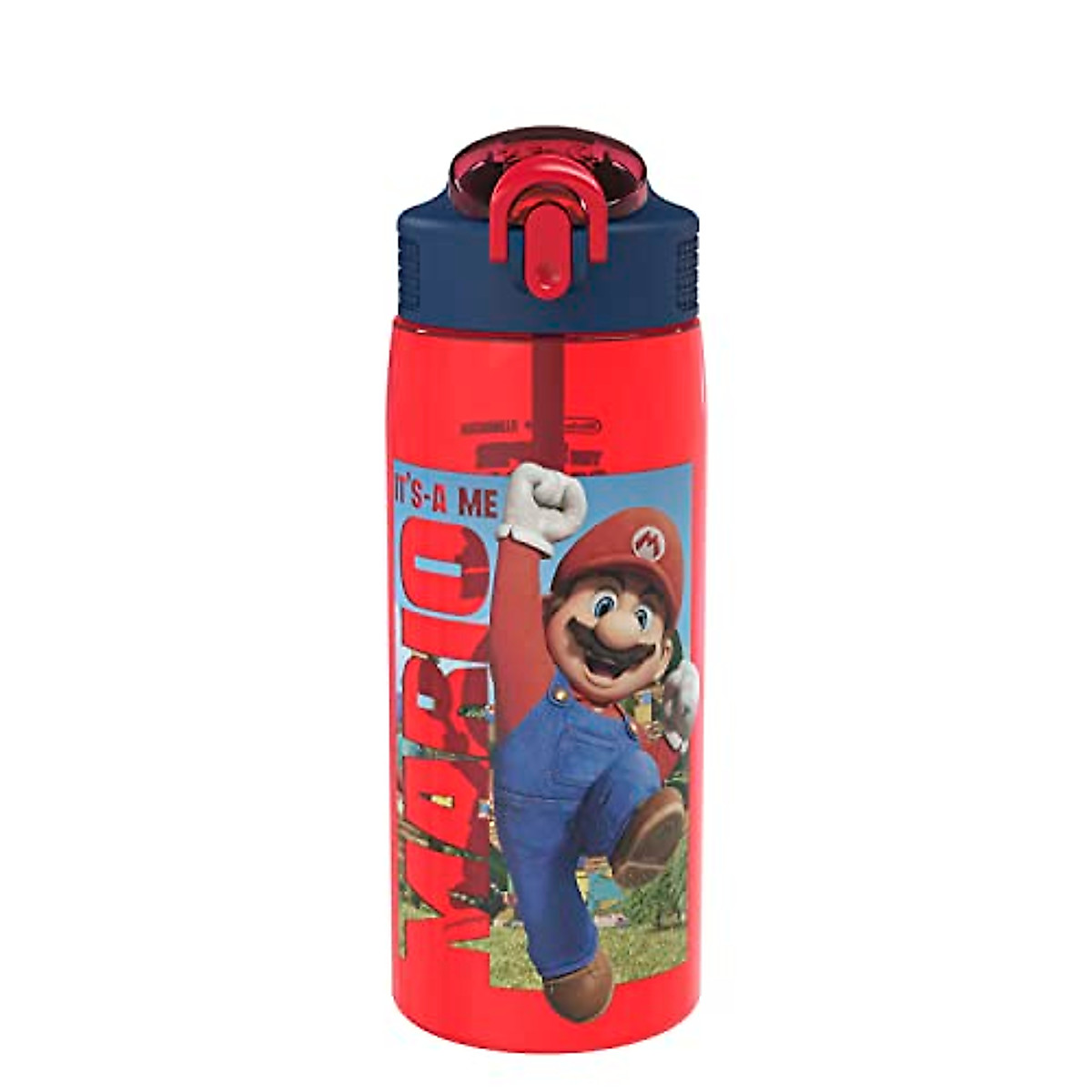 Zak Designs The Super Mario Bros. Movie Water Bottle For School or Travel, 25 oz Durable Plastic Water Bottle With Straw, Handle, and Leak-Proof, Pop-Up Spout Cover (Mario, Toad)