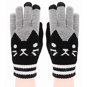 Newfancy Women Men Winter Knit Gloves Touchscreen Warm Soft Cat Kitten Texting Fashion Mittens for Smartphone Iphone Ipad, Black, One Size