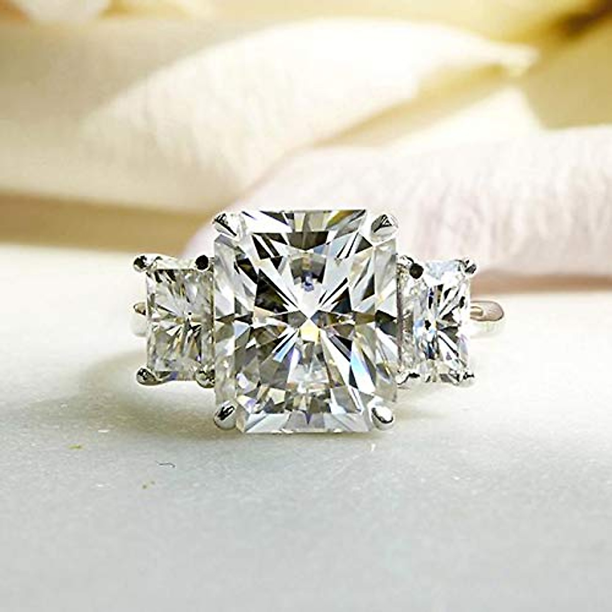 Kobelli 6 3/4 Carat TGW Three Stone Radiant Cut Forever One Moissanite Statement Engagement Ring in 14k White Gold, 7