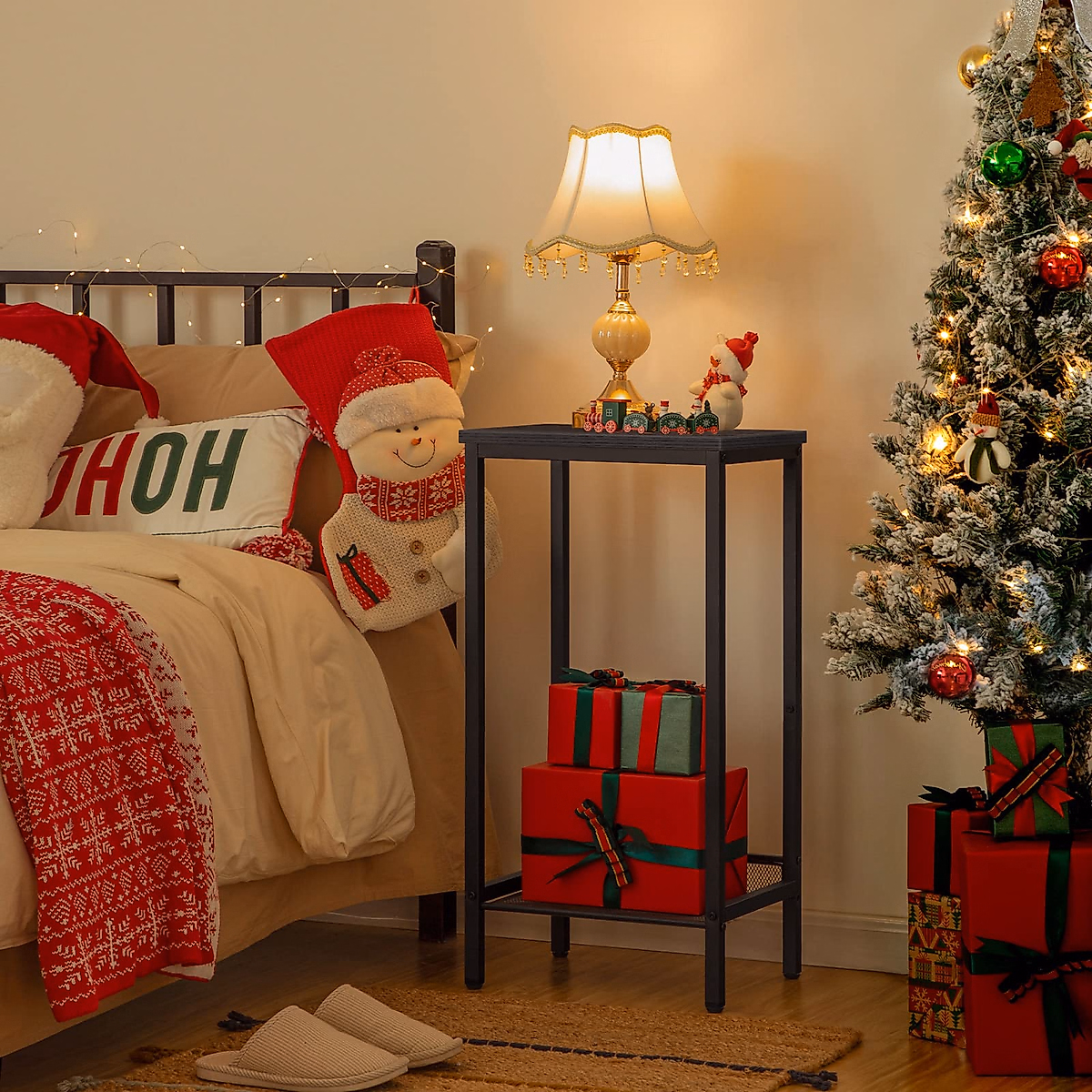 HOOBRO Tall Side Table, Industrial End Telephone Table with Adjustable Mesh Shelves, Small Entryway Table, 28.9" H Small Table for Hallway, Living Room, Office, Black BB03DH01