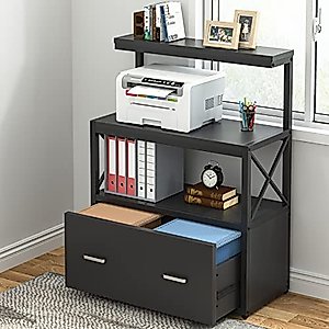 Tribesigns Lateral File Cabinet Modern Filing Cabinet with 1 Large Drawer, Printer Stand with 3 Open Storage Shelves for Home Office