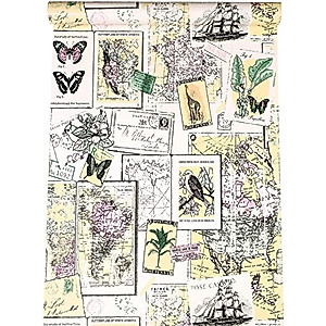 Self Adhesive Vintage Map Shelf Liner Birds Newspaper Contact Paper for Cabinets Dresser Drawer Pantry Table Desk Furniture Decal 17.7X117 Inches