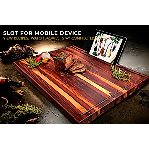 WuudCo Butcher Block Cutting Board | 18x24 Large Board for Meat Cutting, Large Charcuterie Board, Teak Handmade Cutting Boards, Thick Best Wood Cutting Board