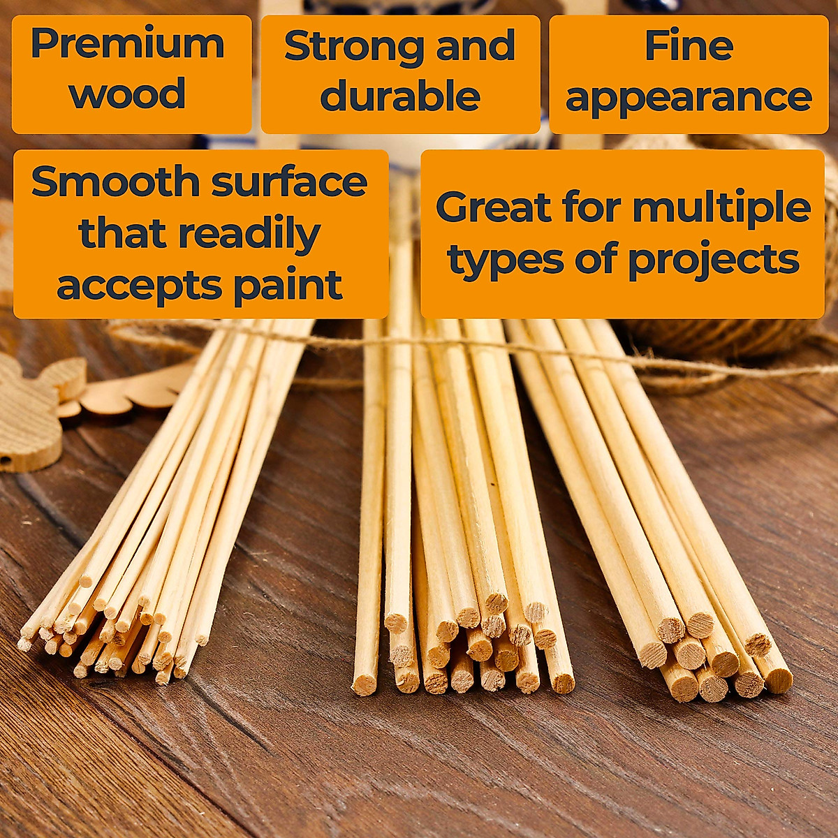 Wooden Dowel Rods for Craft - 60 pcs Round Wood Dowels 12 inch in Varying Sizes - 1/8, 3/16, 1/4 - Different Rods - Craft Sticks Round Dowels…
