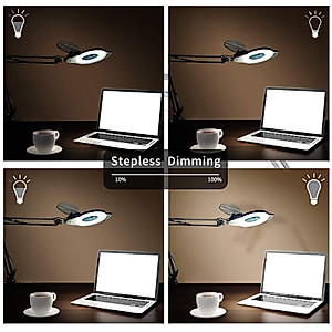 LED Magnifying Glass Floor Lamp with Clamp, KIRKAS 2,200 Lumens Super Bright Stepless dimming Facial Magnifier Lamp, Adjustable Stand and Swivel Arm Floor Light for Repair, Crafts and Tasks - Black