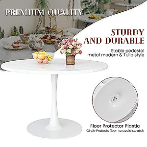 DKLGG White Marble Round, 42.1" Tulip Kitchen Dining 4-6 People with MDF Top & Pedestal Base, Mid-Century End Leisure Coffee Office Living Room Table