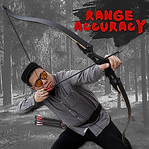 Black Hunter Recurve Bows Bow and Arrow for Adults Hunting Bow Archery Bow Longbow 60" 20-55 lbs Right Hand Aluminium Alloy Riser with Mixed Carbon Arrows for Outdoor Shooting Competition (50 lbs)