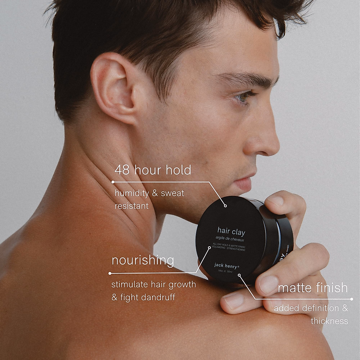 Jack Henry Hair Clay Styling Product, Add Thickness & Texture, 4 Ingredients, 1.6 oz