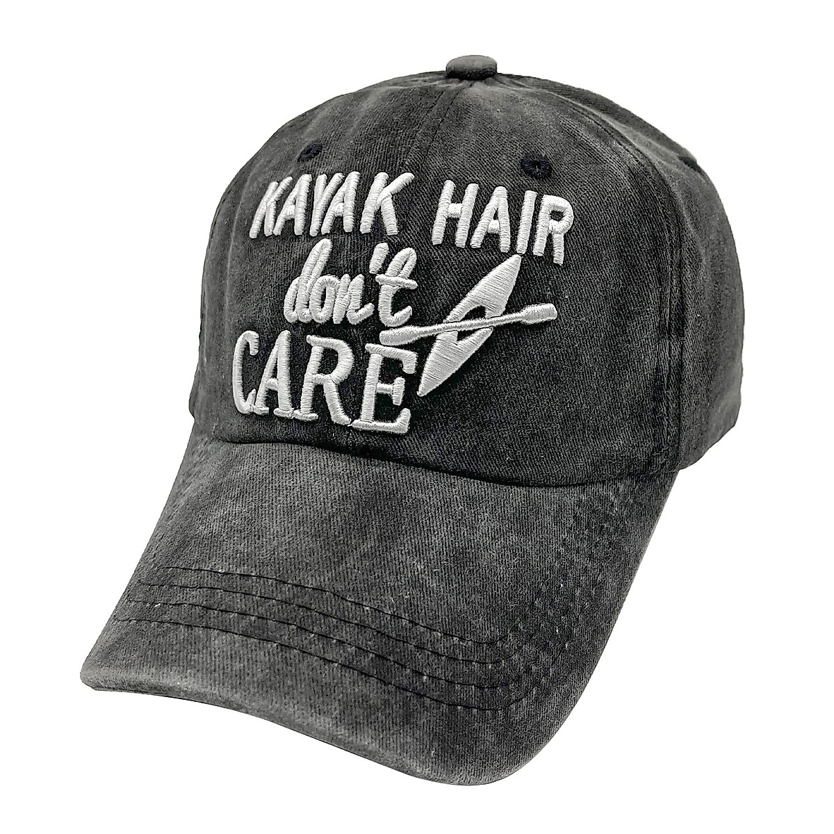 Waldeal Women's Kayak Hair Don't Care 3D Embroidered Hat, Denim Washed Adjustable Baseball Cap
