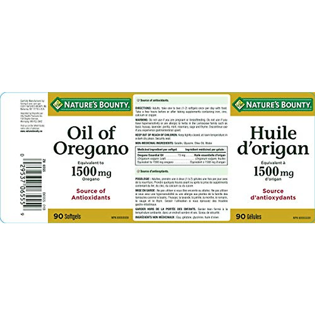 Nature's Bounty Oil of Oregano 1500 mg 90 Liquid Softgels (Packaging May Vary)