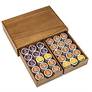 Wooden K Cup Organizer Coffee Pod Storage Box, Coffee Pods and Tea Organizer Holder, K Pod Drawer Coffee Maker Machine Stand, Organizador De Cafe, Kcup Drawer Organizer Under Brewer, 30 Pod Capacity