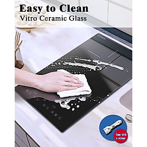 Karinear 12 Inch Induction Cooktop 2 Burner Drop In Electric Cooktop, Induction Stove Top Ceramic Glass with Booster, Child Lock, Timer, Pause function, 220-240V, 3500W, Hard Wire(No Plug)