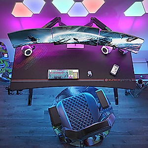 EUREKA ERGONOMIC 60 Inch Curved Gaming Desk with Height Adjustable Tower Cart