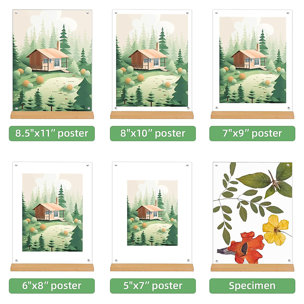 PUJIANG 8.5 x 11 Acrylic Sign Holder with Wood Base 3 Pack,Wood Sign Holder Acrylic Frame Standing Plastic Sign Holder, Double Side Flyer Holder Plexiglass Sign Holder for Store Wedding Front Desk