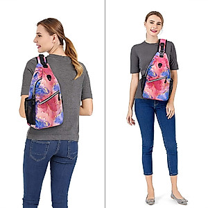 MOSISO Sling Backpack, Multipurpose Travel Hiking Daypack Rope Crossbody Shoulder Bag, Pink Blue Gold Marble