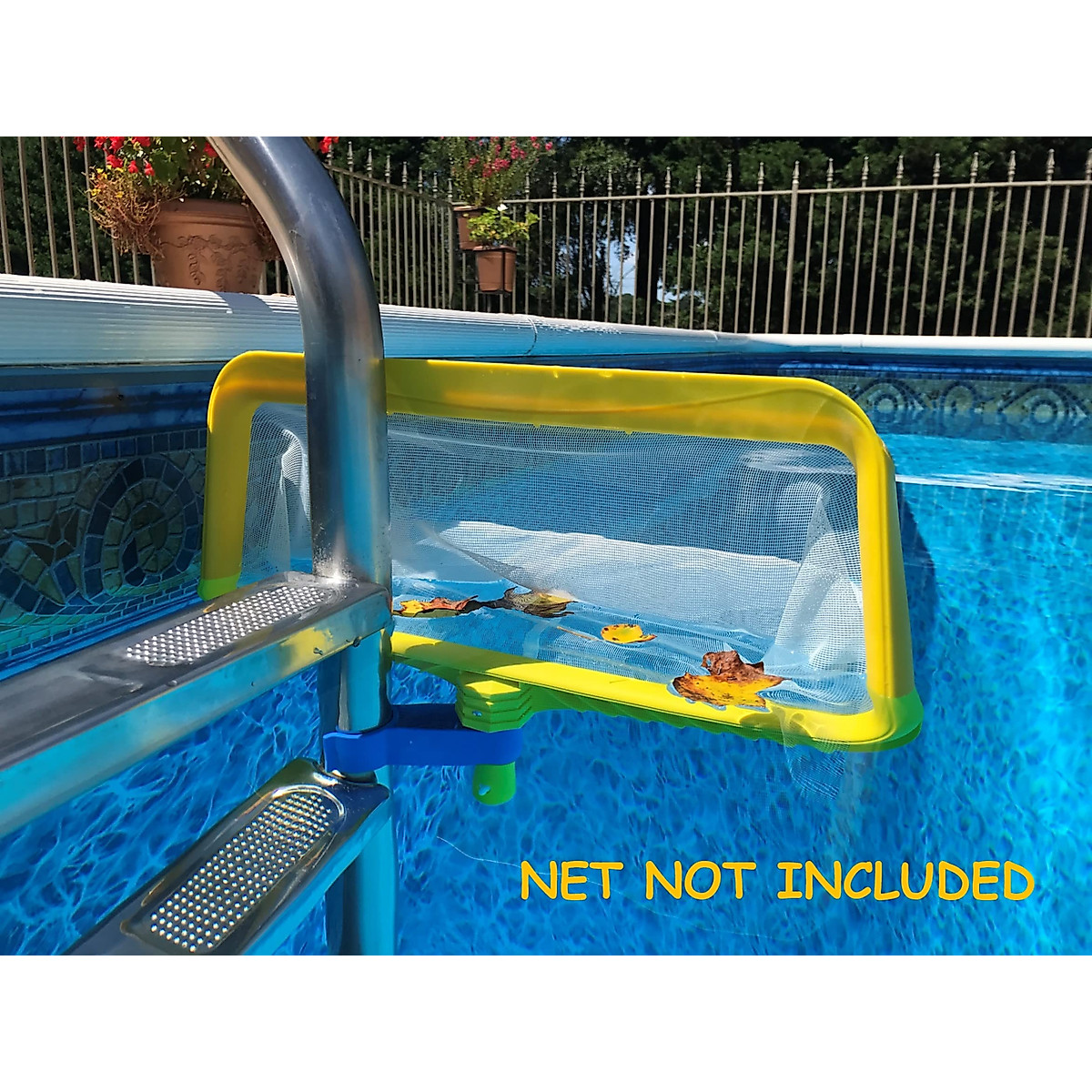Leaf Bone - Leaf Net Skimmer Clip, In-Ground Swimming Pools and ONLY 1.9" Steel Ladder Handrails (Net Not Included), Leaf Rake Ladder Attachment