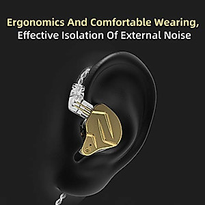 Earbuds Wired Headphone, KZ ZSN PRO X Dynamic Hybrid in Ear Monitor Noise Cancelling IEM HiFi Bass Clear Sound Earphone 3.5mm Jack with 2 Pin Detachable Cable for Sport Gaming Musicians (Gold)