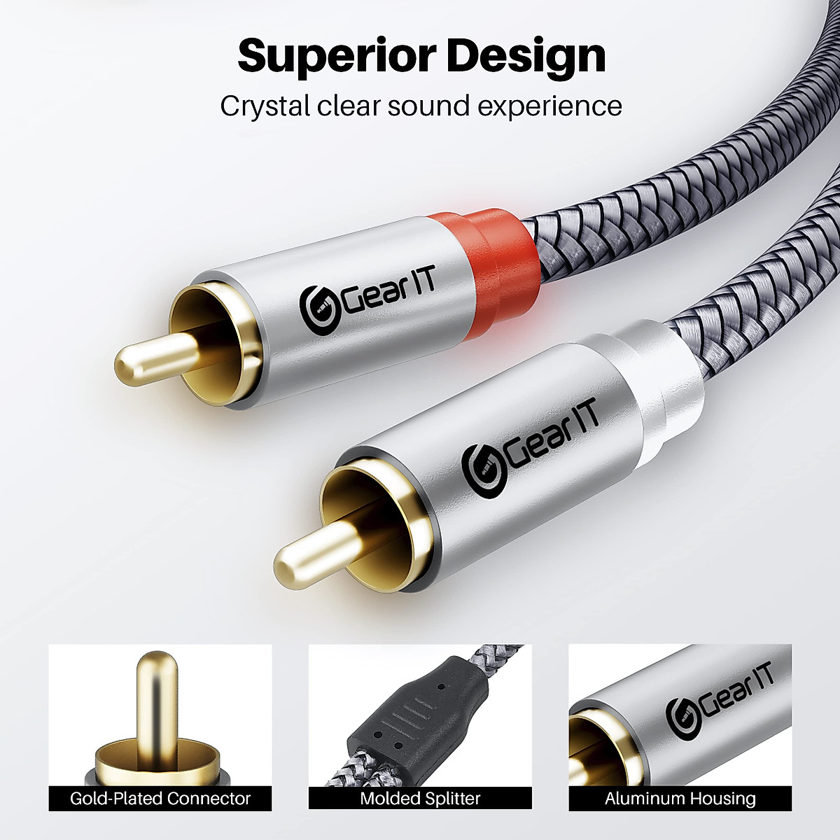 GearIT RCA Cable (50FT) 2RCA Male to 2RCA Male Stereo Audio Cables Shielded Braided RCA Stereo Cable for Home Theater, HDTV, Amplifiers, Hi-Fi Systems, Car Audio, Speakers, 50 Feet