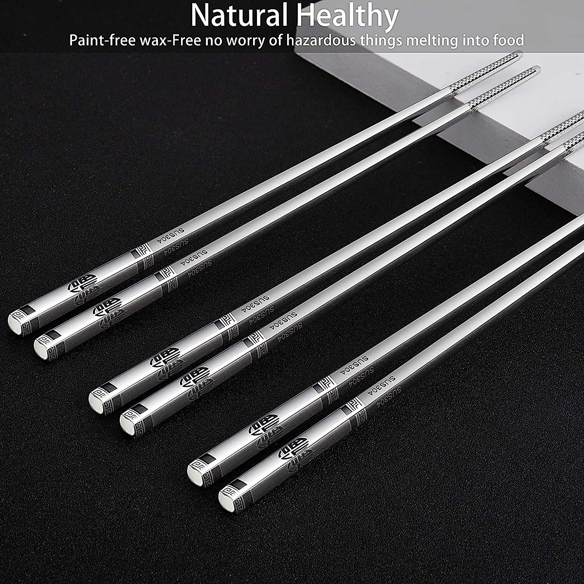 Chopsticks Reusable Metal Chopsticks 304 Stainless Steel Chopsticks Set Square Non-slip Dishwasher Safe Premium Quality Lightweight Reusable Chop Sticks Japanese Korean Laser Engraved 5 Pairs Gift Set