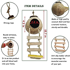 kathson Lizard Coco Den with Ladder, Reptile Hideouts Gecko Coconut Husk Hut with Artificial Bendable Jungle Climbing Vines for Chameleon, Lizards, Gecko, Snakes to Hide Perch and Play