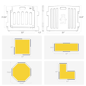 Kidzone Grey - White Baby Interactive Playpen 8 Panel Safety Gate Children Play Center Child Activity Pen ASTM Certified