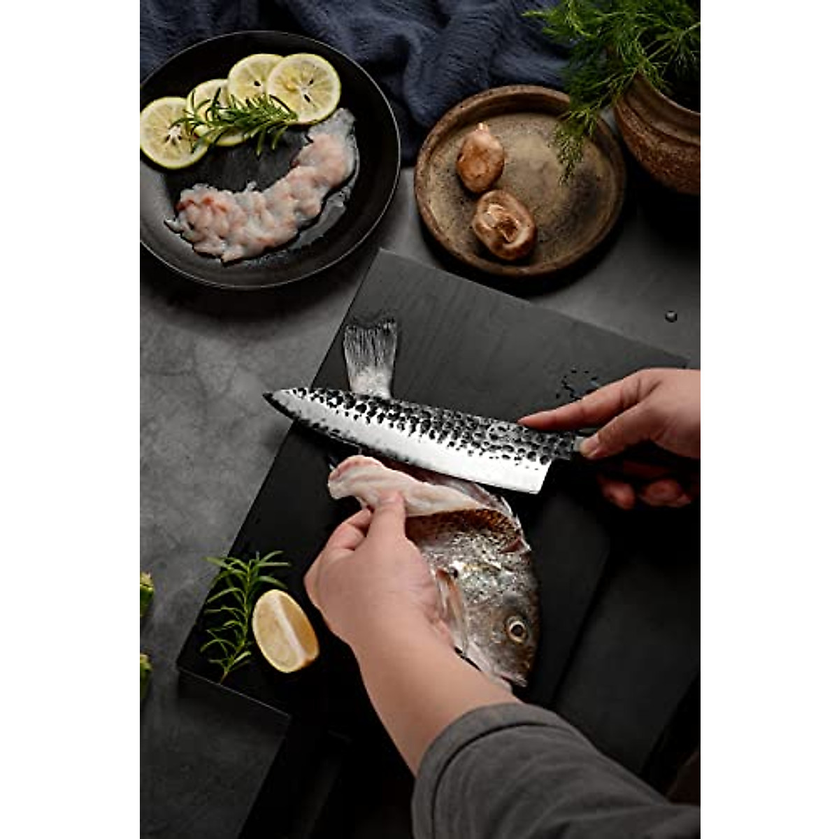 Chef Knife 8-Inch Handmade Forged Pro Japanese Sharp AUS10 High Carbon 3-layer Steel Kitchen Meat Vegetable Sushi Gyuto Cutting Cleaver Kitchen Chef Knife[Gift Box &Wooden Sheath]–Wooden Handle