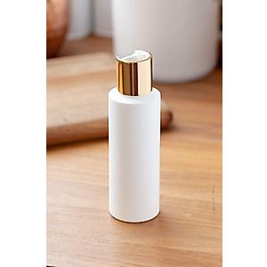 JUVITUS 4 oz / 120 ml White Plastic HDPE Refillable Cylinder Squeeze Bottle with (6 pack, Gold Disc Cap)