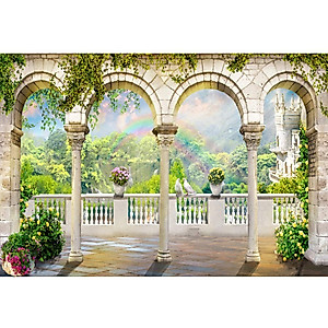 DORCEV 10x8ft Scenery Photography Backdrop Garden Arched Door Wedding Birdal Shower Engaged Theme Party Backdrop Blue Sky Kids Lover Adult Wedding Photo Studio Props