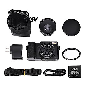 Akozon Digital Camera Camera 24MP Full HD 1080P 4 Times Camera 3.0 Inch 180 Degree Rotation Flip Screen Flash Light for YouTube for Vlog Video Shooting