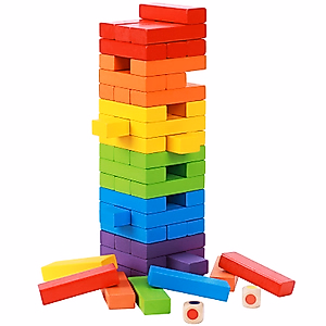 Tacobear Colorful Wooden Stacking Board Games Building Blocks for Kids Boys Girls Ages 3 4 5 6 7 8 with 54 Pieces