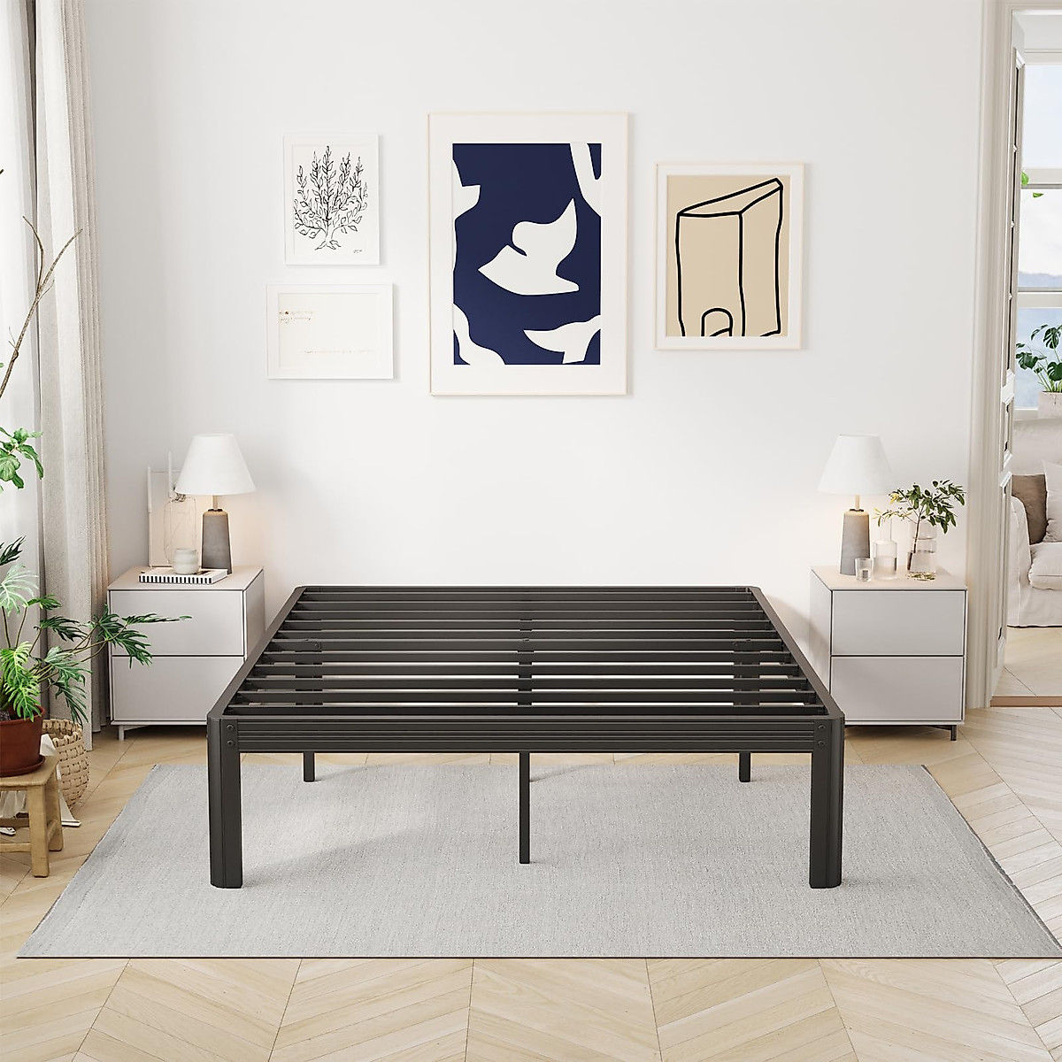 Hunlostten 14 in High Heavy Duty Full Size Bed Frame No Box Spring Needed, Reinforced Metal Bed Frame Full Platform, Rounded Edge, Surdy Steels, Easy Assembly