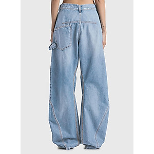 Astylish Boyfriend Jeans for Women High Waisted Baggy Boyfriend Wide Leg Flare Denim Cargo Pants Sky Blue Size 6