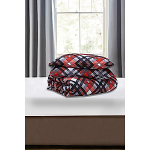 Friends at Home 180 Gram Cotton Heavyweight Flannel Duvet Cover Sets (Grey/red/Black, King)