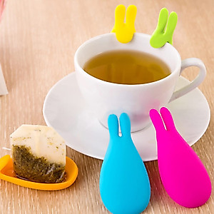 5Pcs Cute Rabbit Shape Silicone Tea Bag Holder Tea Accessories for Cup Mug Candy Colors Gift