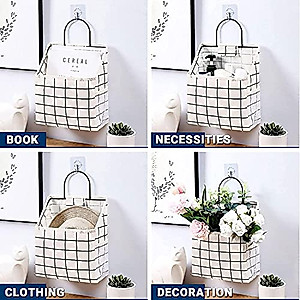 chokeberry Wall Hanging Storage Bag, Over The Door Organizer,Multifunctional Storage Shelves with Hook Pockets Cotton Linen Storage Basket Family Organizer Box Containers (2 Black)