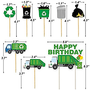 Garbage Truck Birthday Party Supplies Trash Truck Banner Garland Cake Topper Cupcake Toppers Latex Balloons for Boy’s Birthday Waste Management Recycling Party Decor