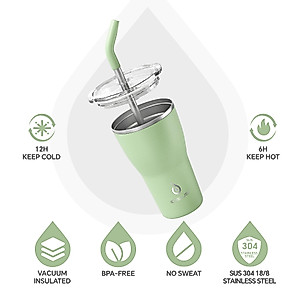 Ideus 14oz Stainless Steel Leak Proof Tumbler, Insulated Coffee Mug with Lid and Straw, Spill Proof Travel Coffee Cup, Double Wall Vacuum Flask for Adult Men and Women, Avocado Green