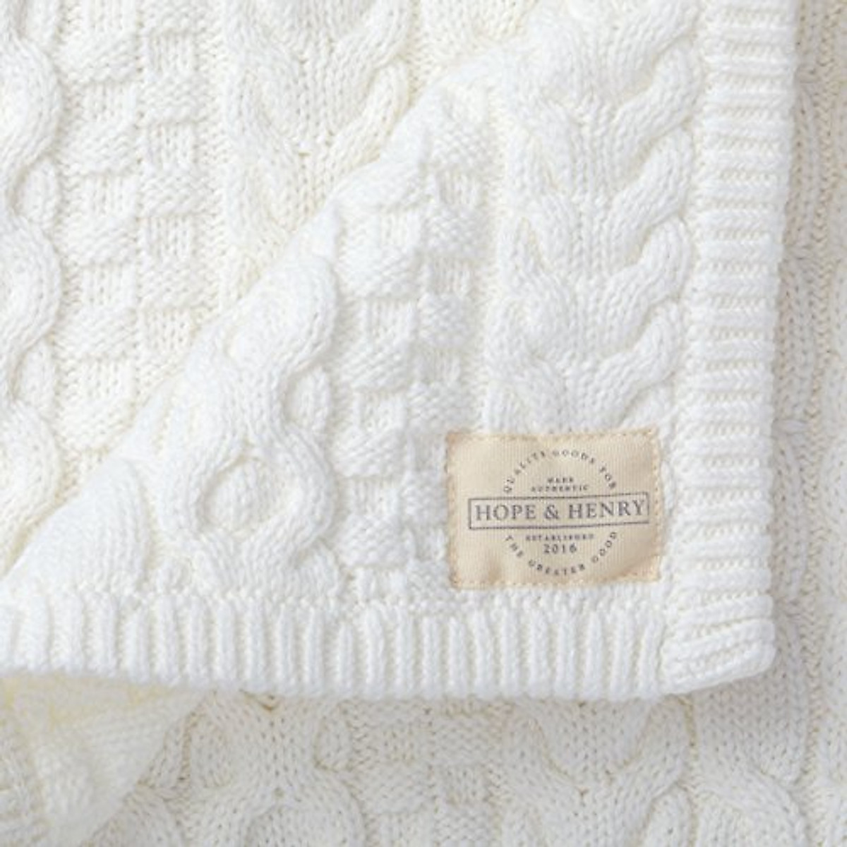 Hope & Henry Layette Ivory Cable Organic Cotton Blanket 31"x31"