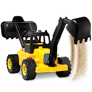 Dragon Drew Backhoe Toy Construction Truck | Front Loader and Excavator Scoop Truck for Kids and Toddlers