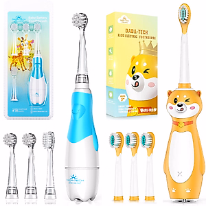 DADA-TECH Baby Electric Toothbrush Blue Ages 0-3 Years, Kids Electric Toothbrush Rechargeable Yellow Ages 3+